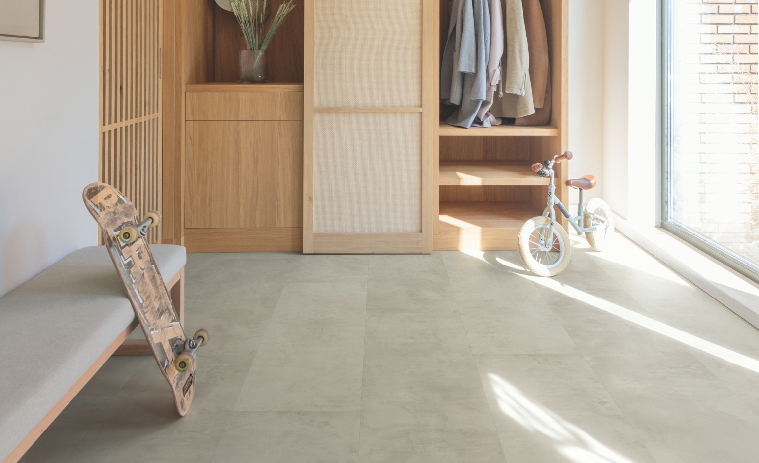 Sol stratifié QS MUSE, Carrelage Béton gris, dalle 39.60 x 120 cm ...