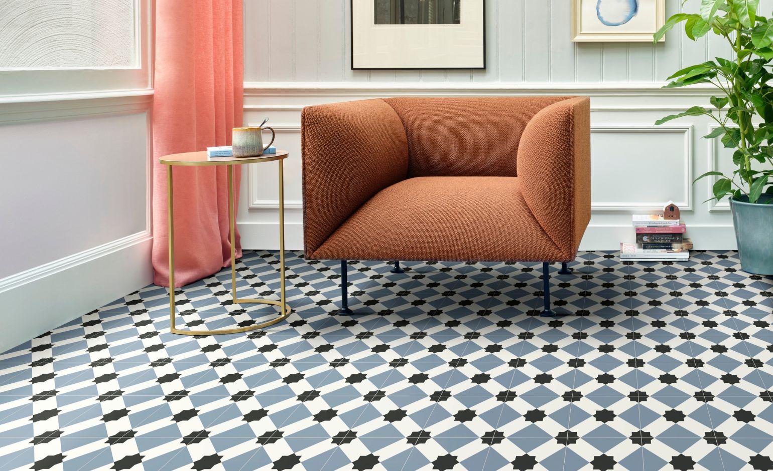 Sol vinyle, Carreaux ciment bleu, rouleau 2 m | Saint Maclou