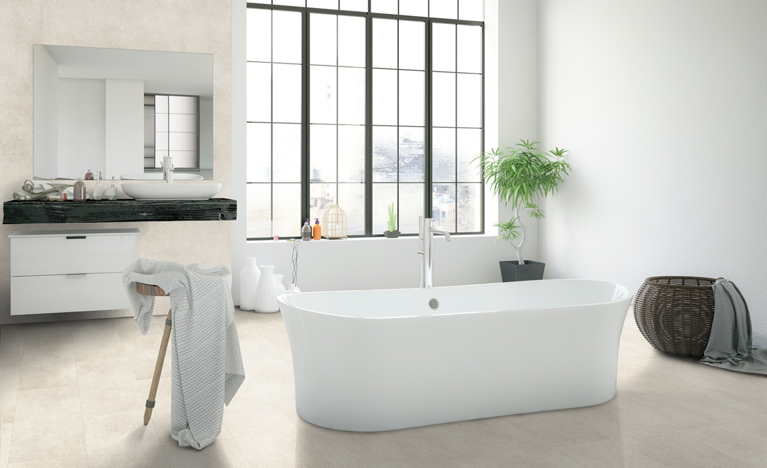 Sol minéral composite, beige, dalle 120.20 x 255 cm | Saint Maclou