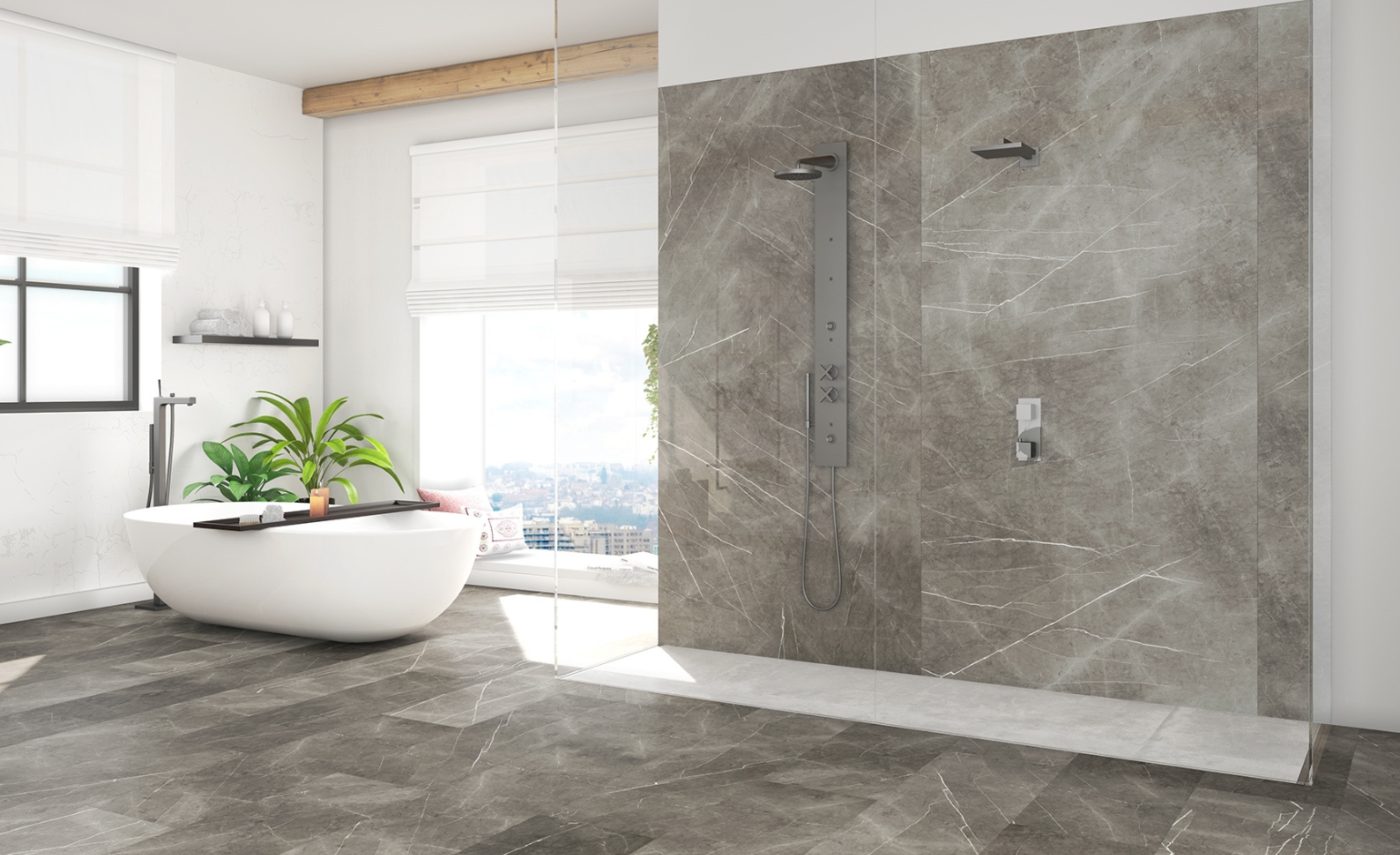 Sol minéral composite, gris, dalle 120.20 x 255 cm | Saint Maclou