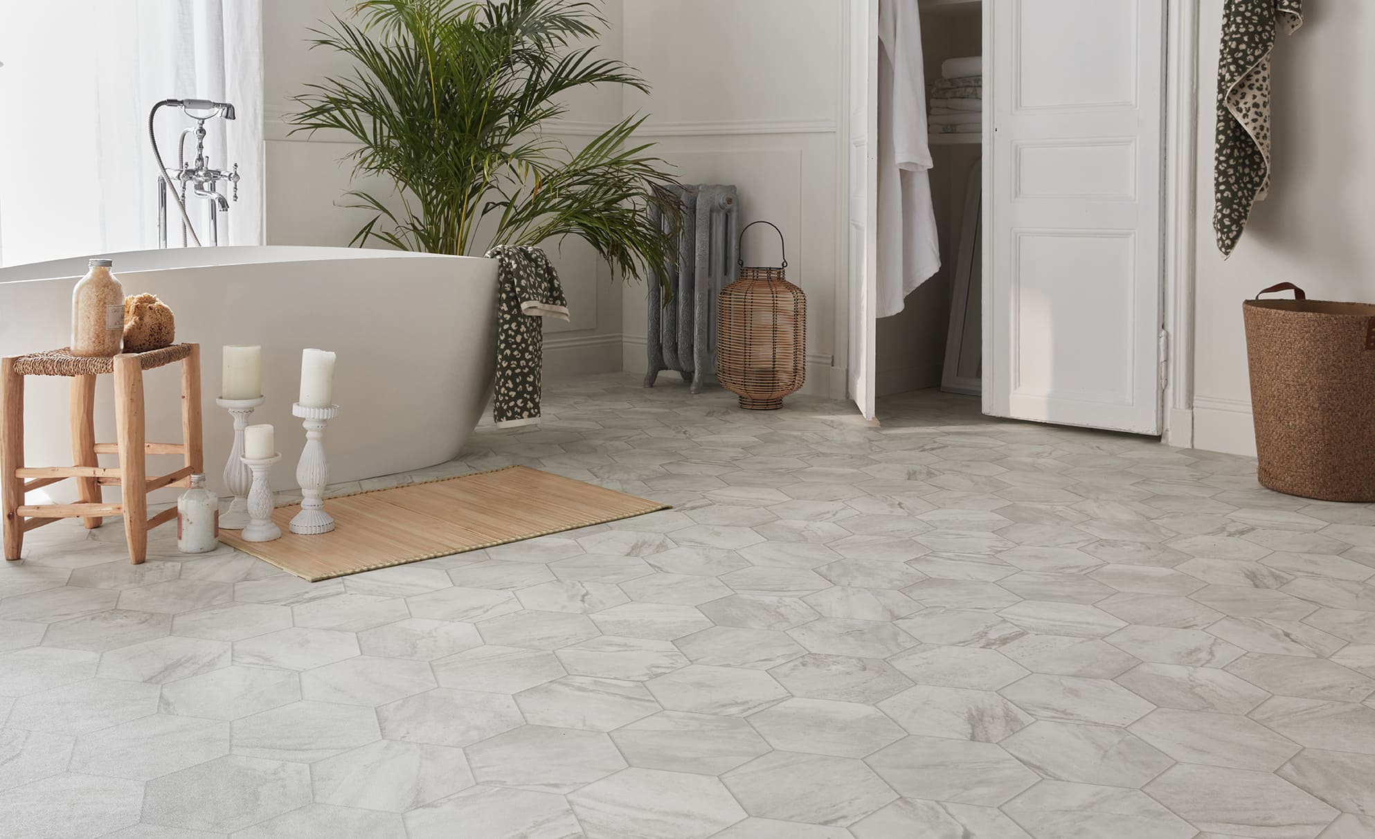 Sol vinyle TEXLINE NATURE 2M, Carrelage crème, rouleau 2 m | Saint Maclou