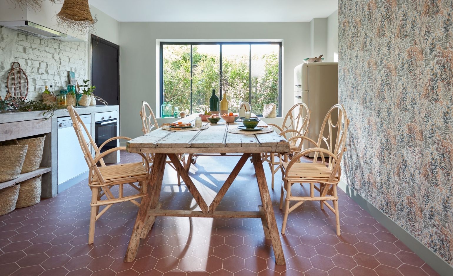 Sol vinyle rouleau MOONLIGHT tomette brique, Carrelage rouge, rouleau 4 ...